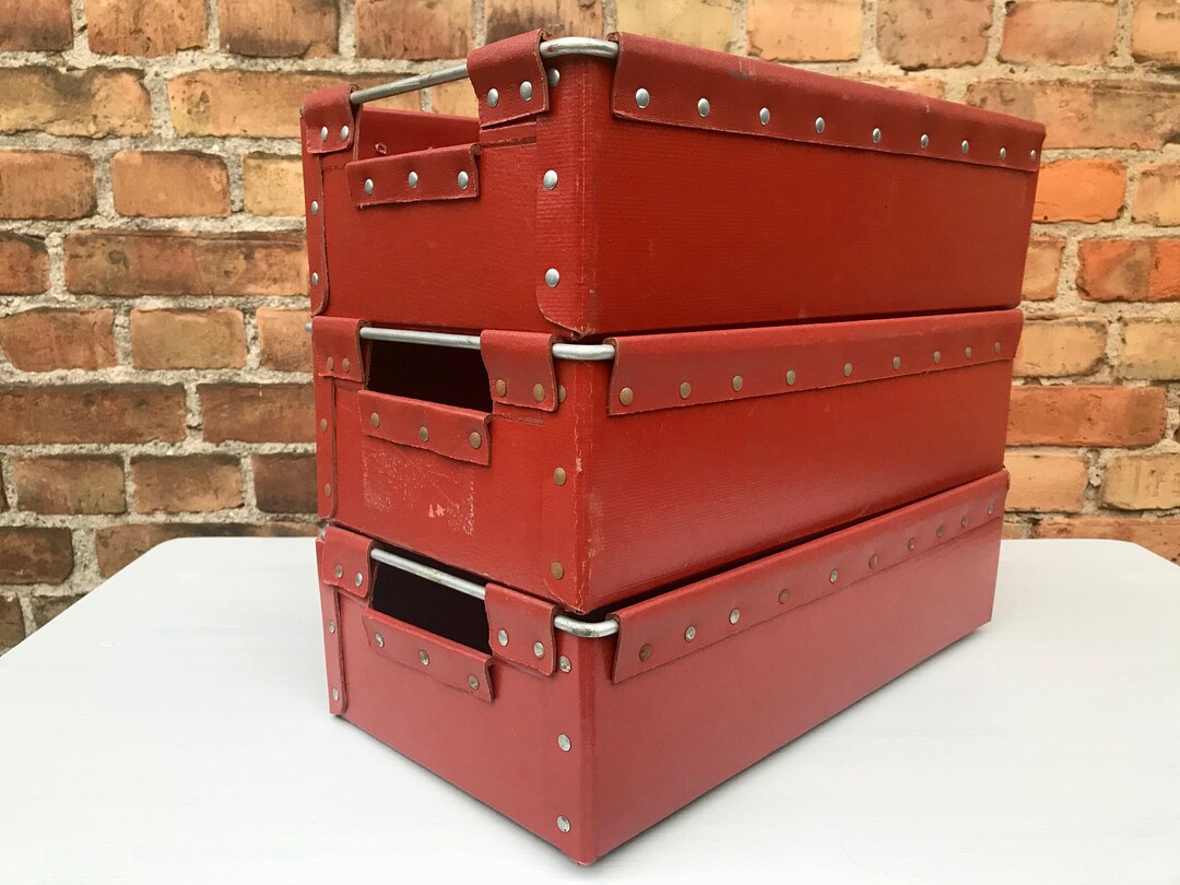 Set of 3 Red Boxes Boxes Vulcanized Fiber 45x25x13 Cm Boxes - Etsy