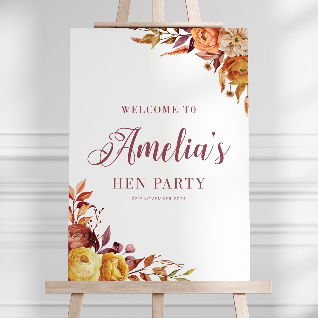 Hen Party Welcome Sign Orange Autumn Leaves, Canvas, Foam Board, Art ...