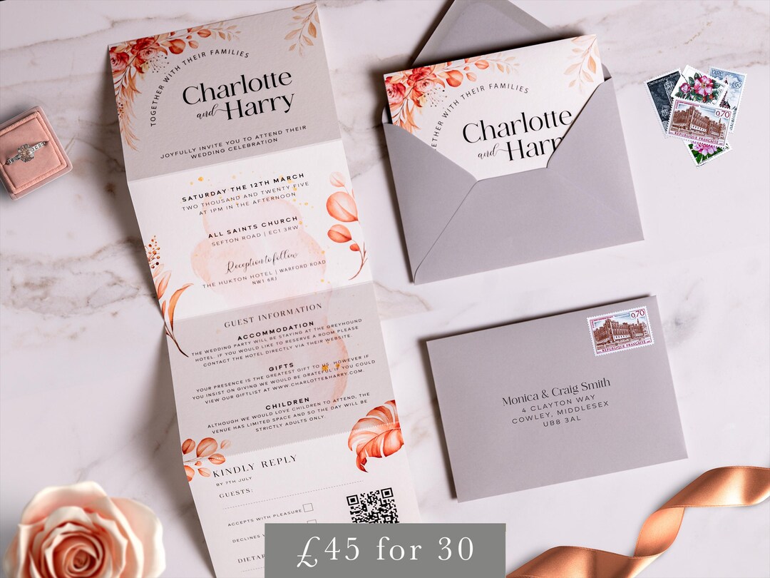 Luxury Wedding Invitations - Concertina Folding Invites - Orange ...