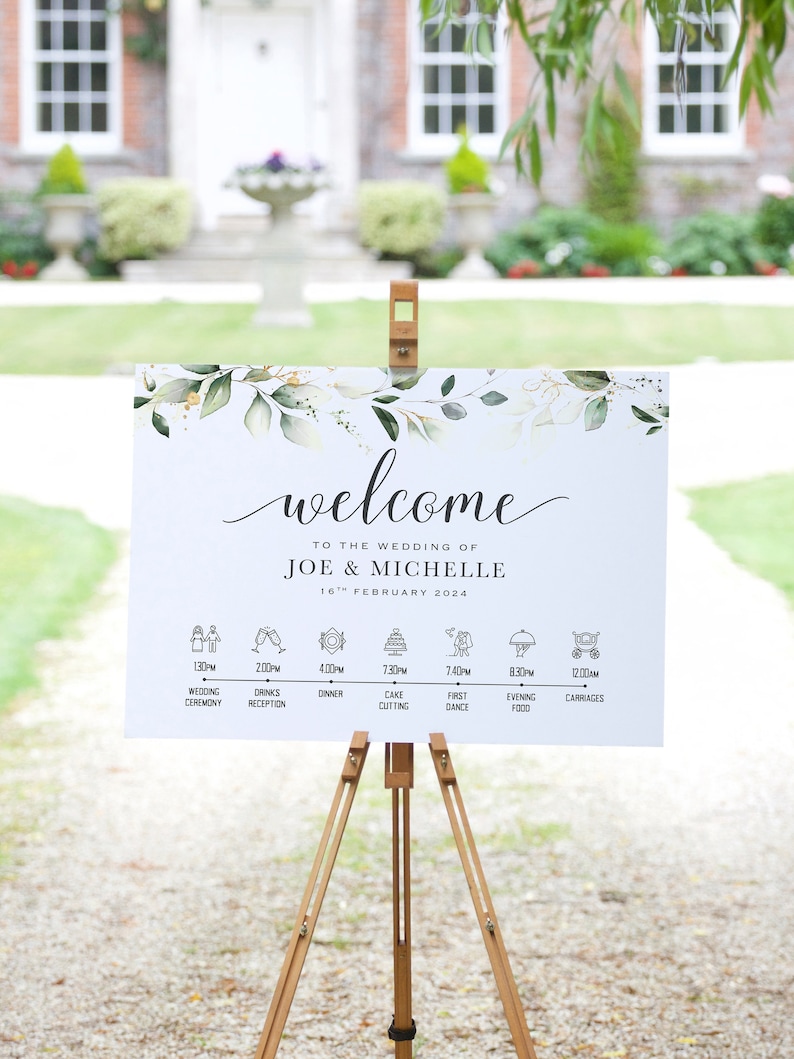 Personalized Wedding Welcome Sign: Green Eucalyptus, Order of the Day ...