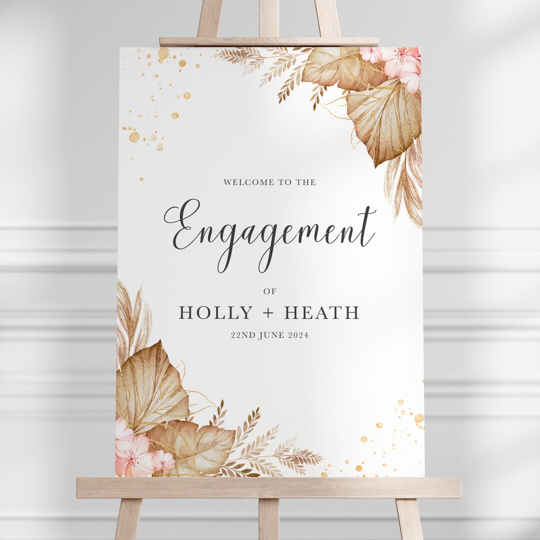 Engagement Welcome Sign Canvas Pink Brown Floral, Foam Board, Art Paper ...