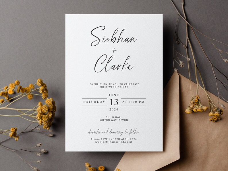 Minimalist Wedding Invitation: Personalized A5 Printed Invite - Etsy
