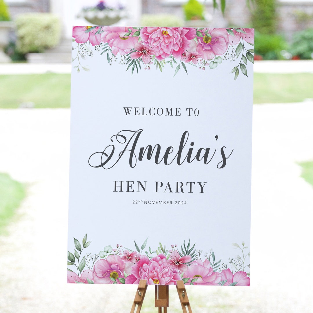 Hen Party Welcome Sign Pink Flower, Canvas, Foam Board, Art Paper or ...