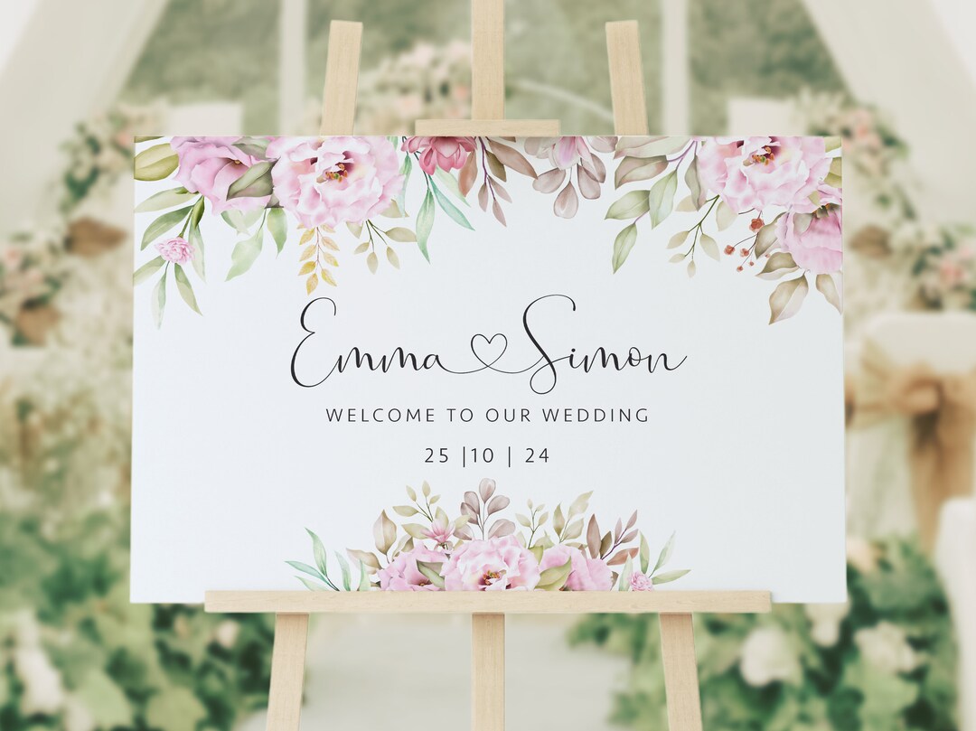 Pink Floral Wedding Welcome Sign: Personalized Canvas, Foam Board or ...
