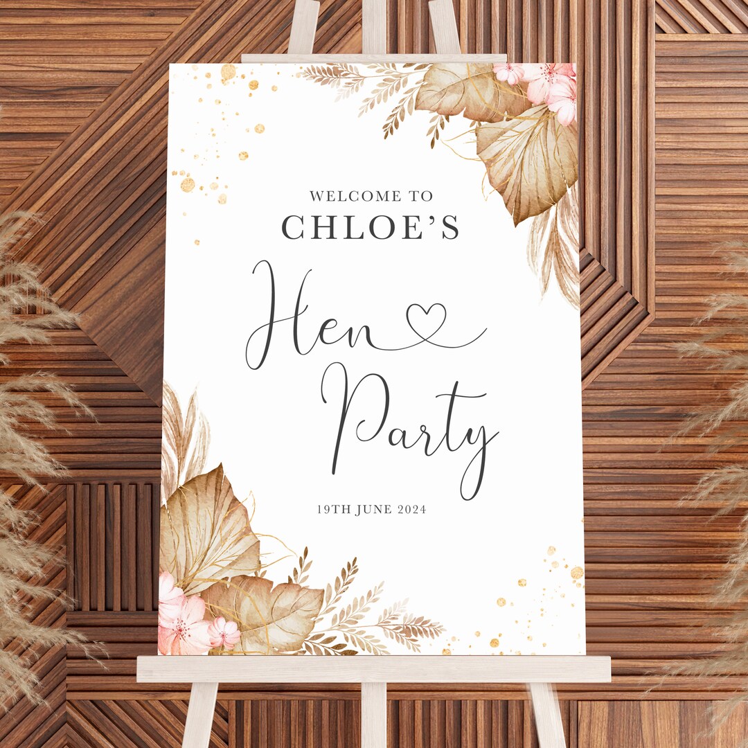 Hen Party Welcome Sign Pink and Brown Floral, Canvas, Foam Board, Art ...