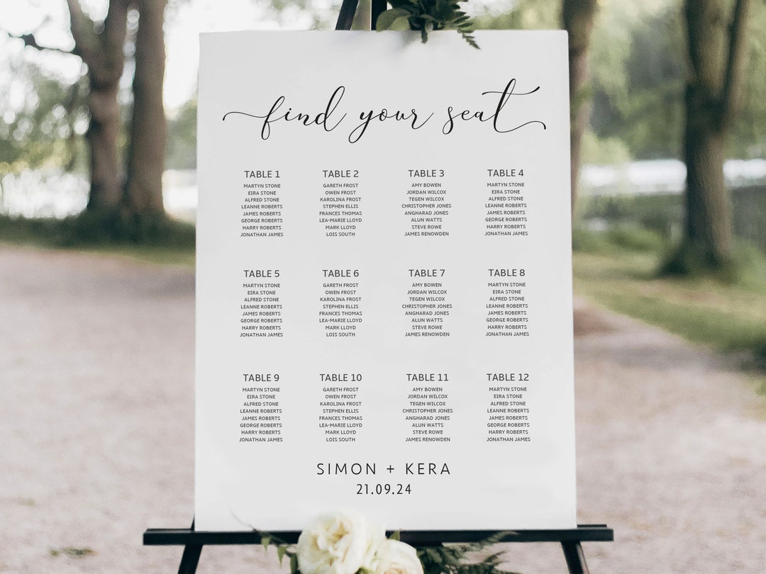 Personalised Wedding Seating Chart - Minimalist Modern Design, Canvas ...