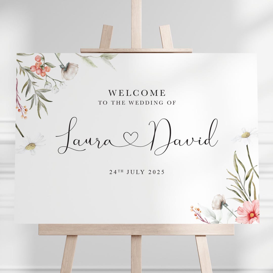 Wildflower Wedding Welcome Sign: Canvas, Foam Board or Poster (digital ...