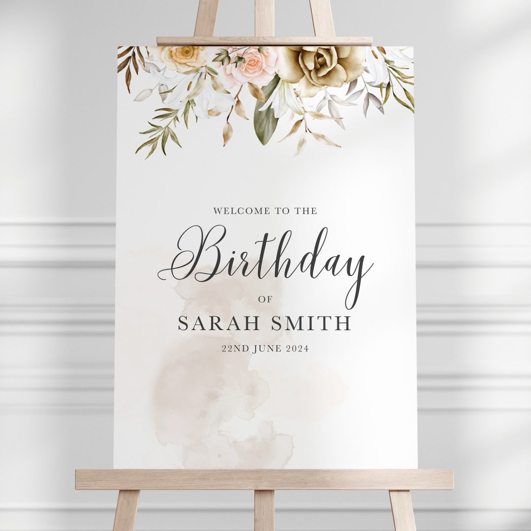 Floral Birthday Welcome Sign: Pink & Brown, Personalized (digital ...