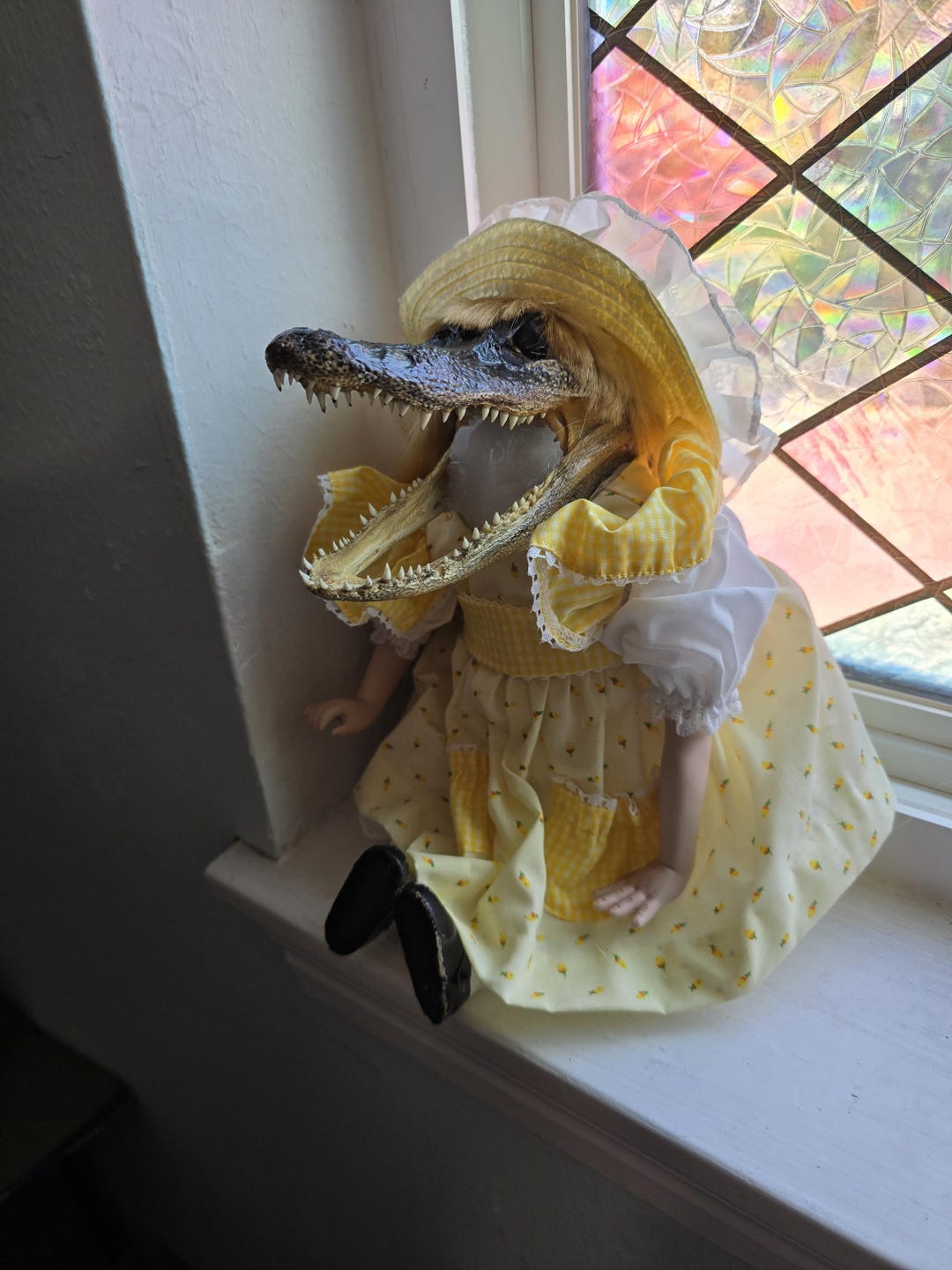 Adorable Mummified Alligator Head Doll on Vintage Porcelain Doll Body ...