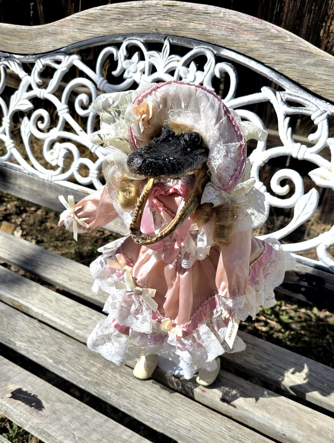 Adorable Mummified Alligator Head Doll on Vintage Porcelain Doll Body ...