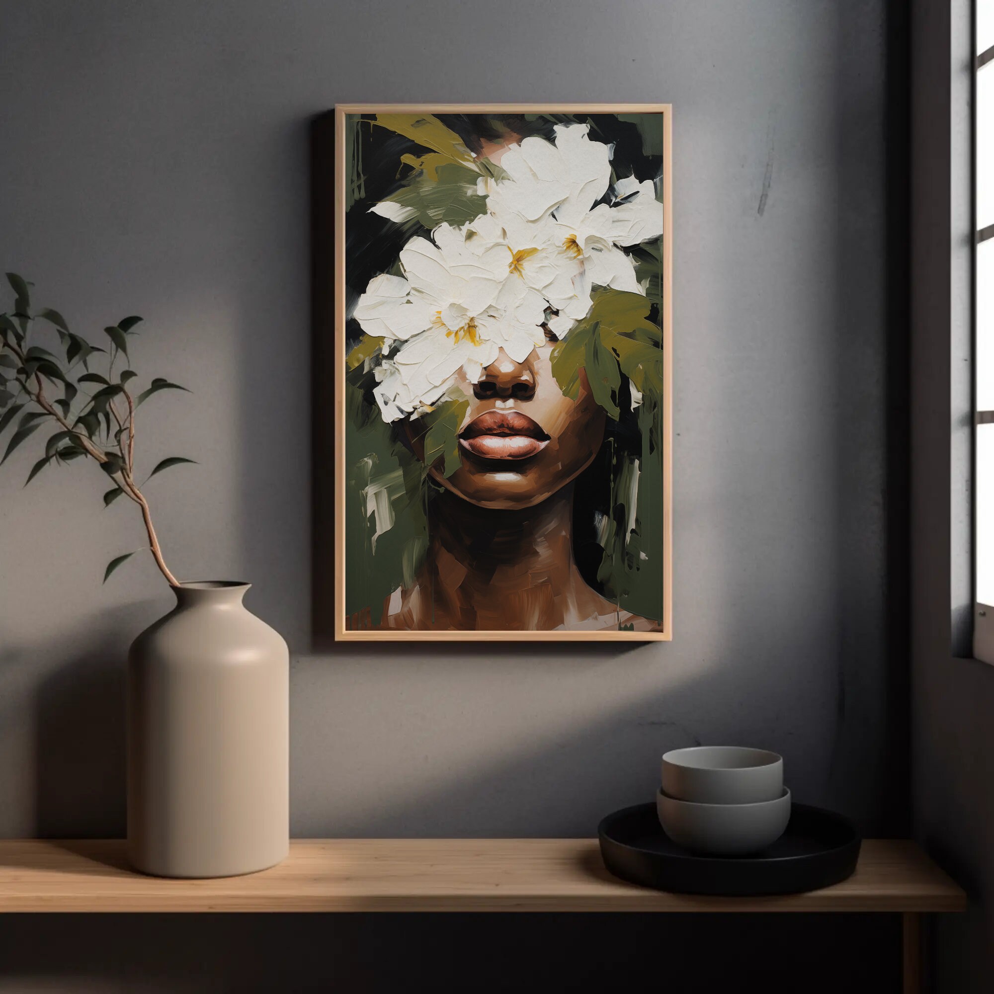 Black Woman Printable Wall Art | DIGITAL DOWNLOAD | Floral Wall Art ...