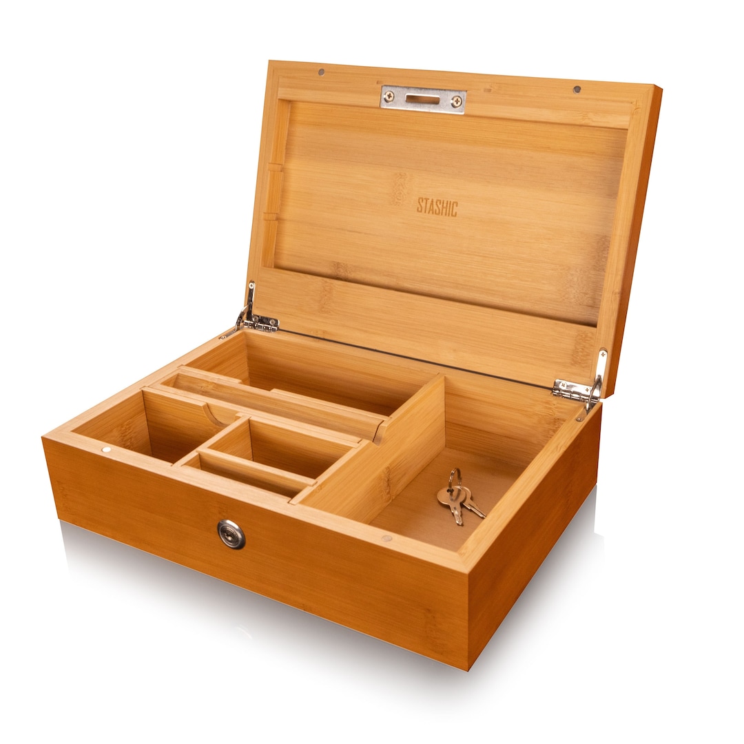 STASHIC Stash Box Bamboo Lockable Rolling Box Discreet Secure Storage ...