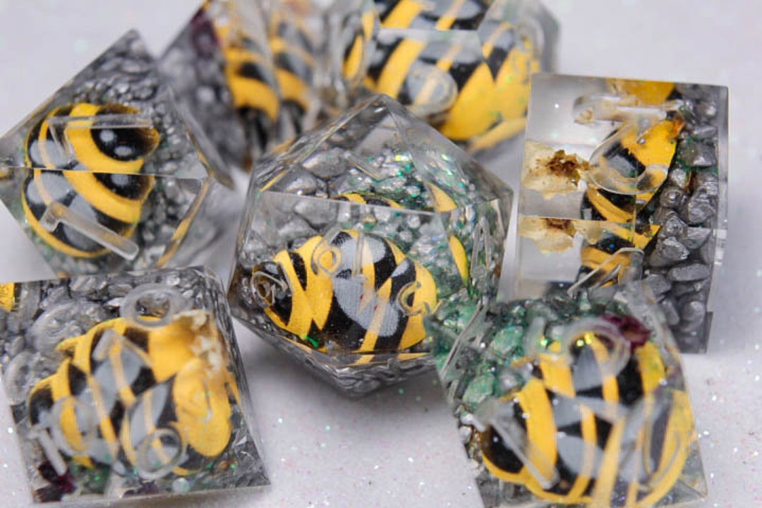Honey Bee Dnd Dice Set Black Yellow Sharp Edge Dnd Dice Set - Etsy