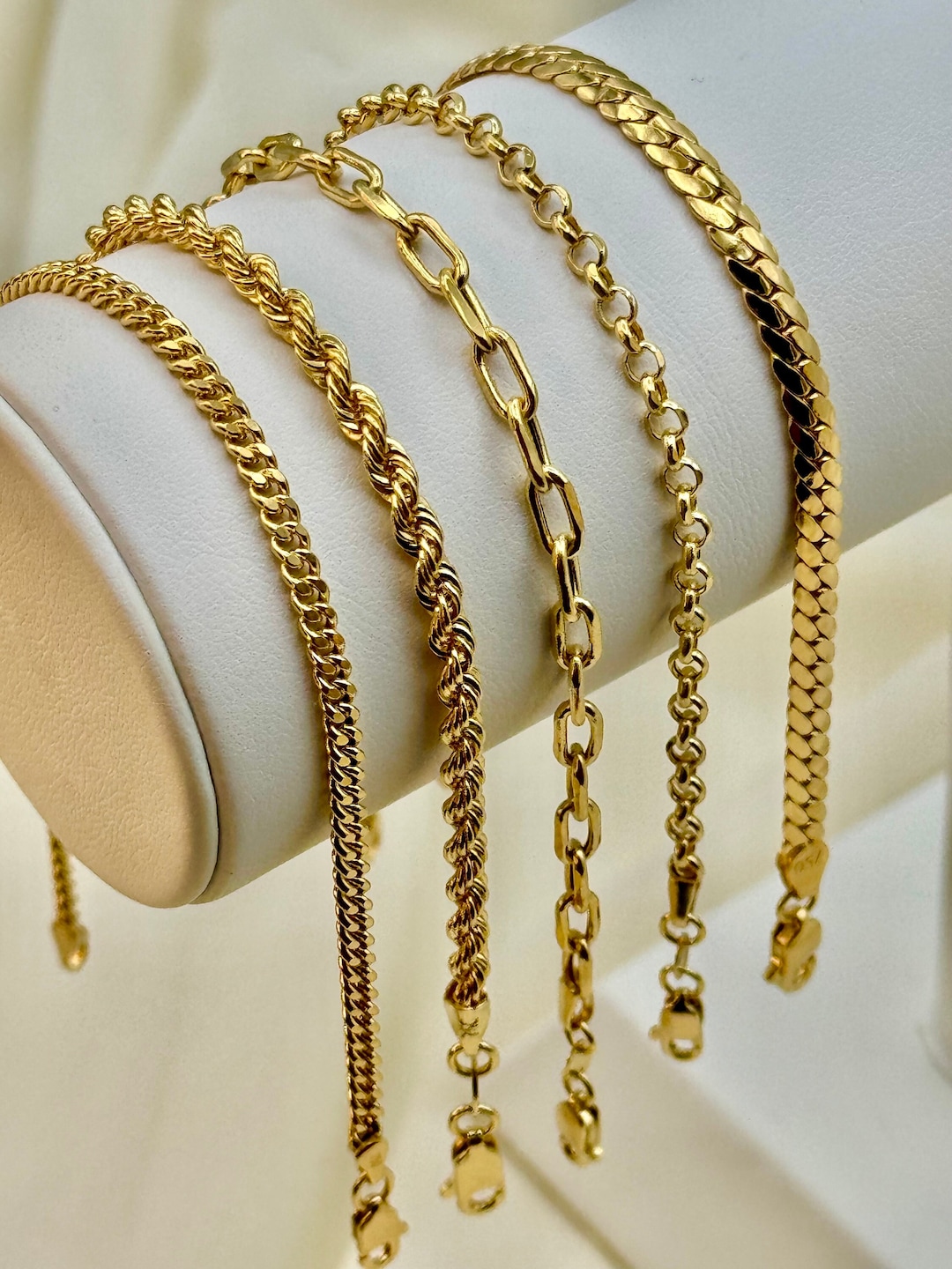18k Gold Bracelet: Rolo, Curb, Rope, or Cable Chain - 7.5 Inch - Etsy