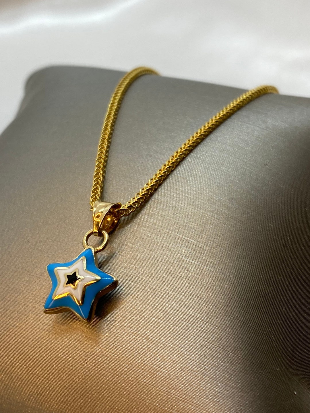 18k Gold Star of Bethlehem Necklace 19.5",1.5mm , 18k Star of Bethlehem ...