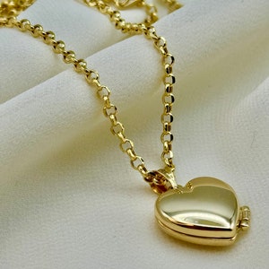 14k Solid Gold Heart Locket Necklace: Rolo Chain Memorial Gift - Etsy