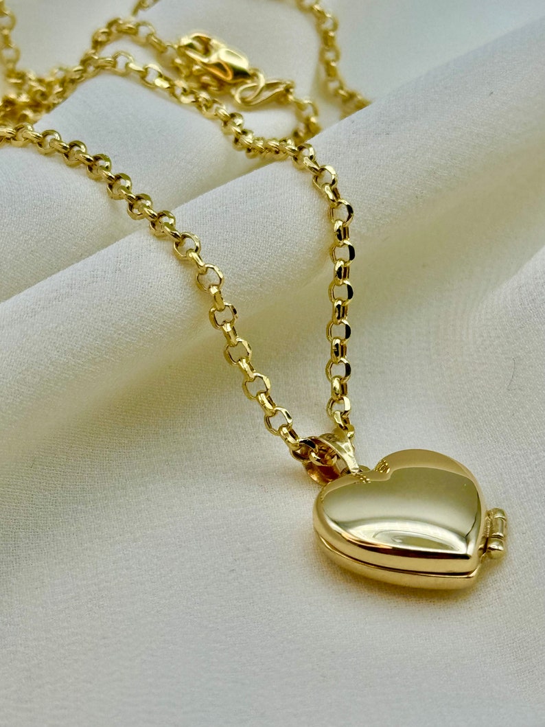 14k Solid Gold Heart Locket Necklace: Rolo Chain Memorial Gift - Etsy UK