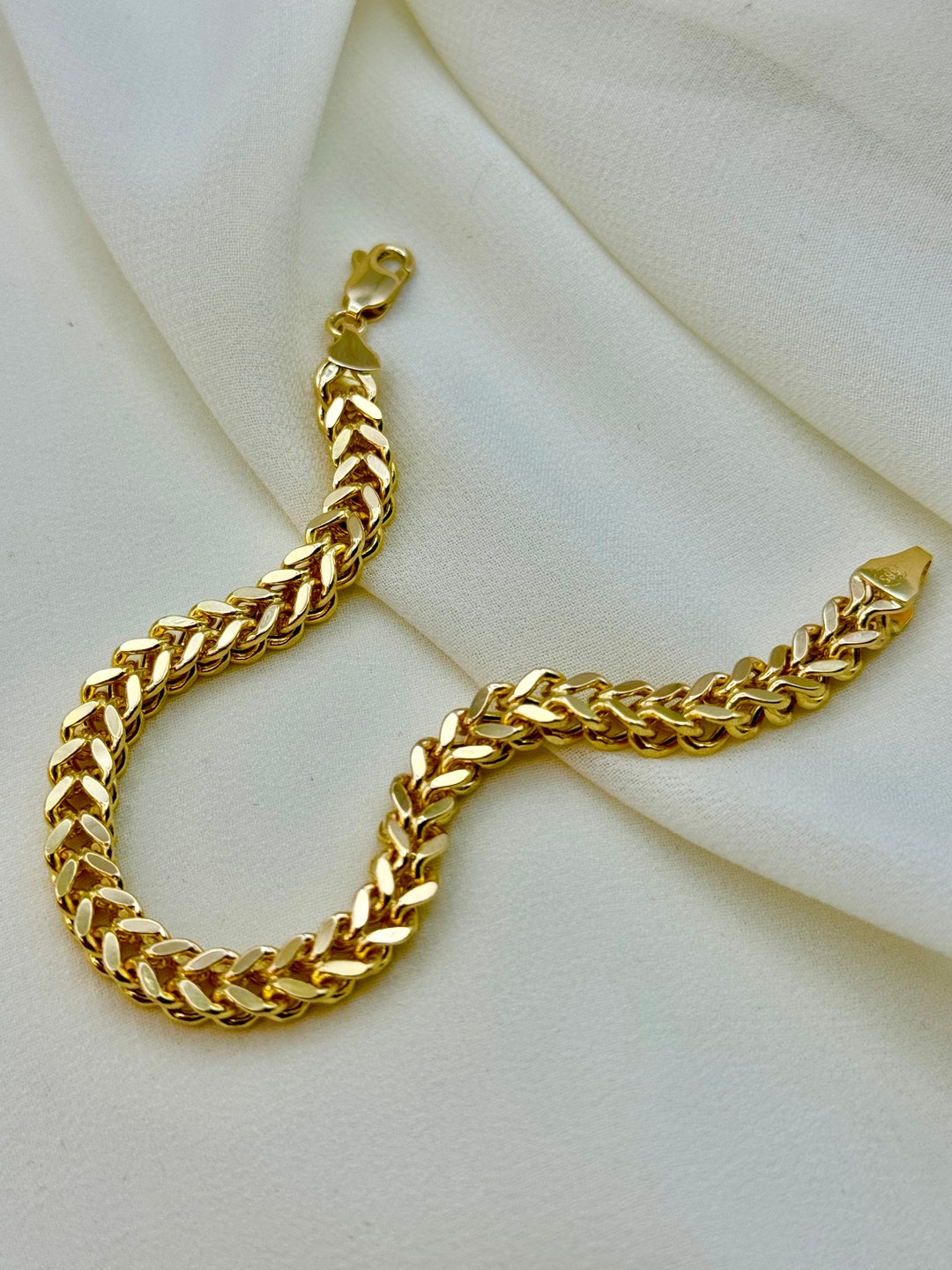 14k Gold Diamond Cut Franco Bracelet - Unisex Gift - Etsy