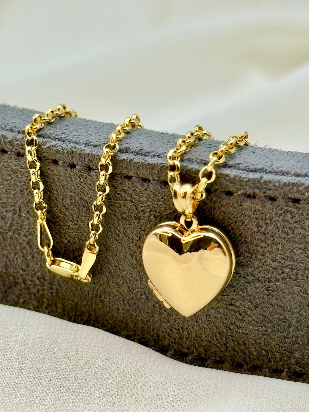 14k Solid Gold Heart Locket Necklace: Rolo Chain Memorial Gift - Etsy