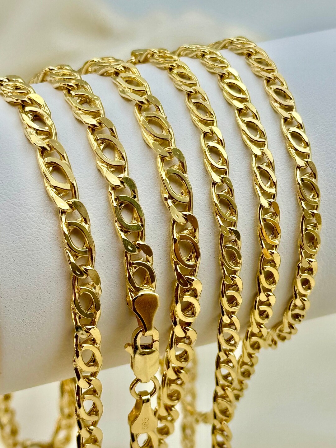 14K Gold Tiger Eye Necklace: Nona Link Chain, Men/women - Etsy