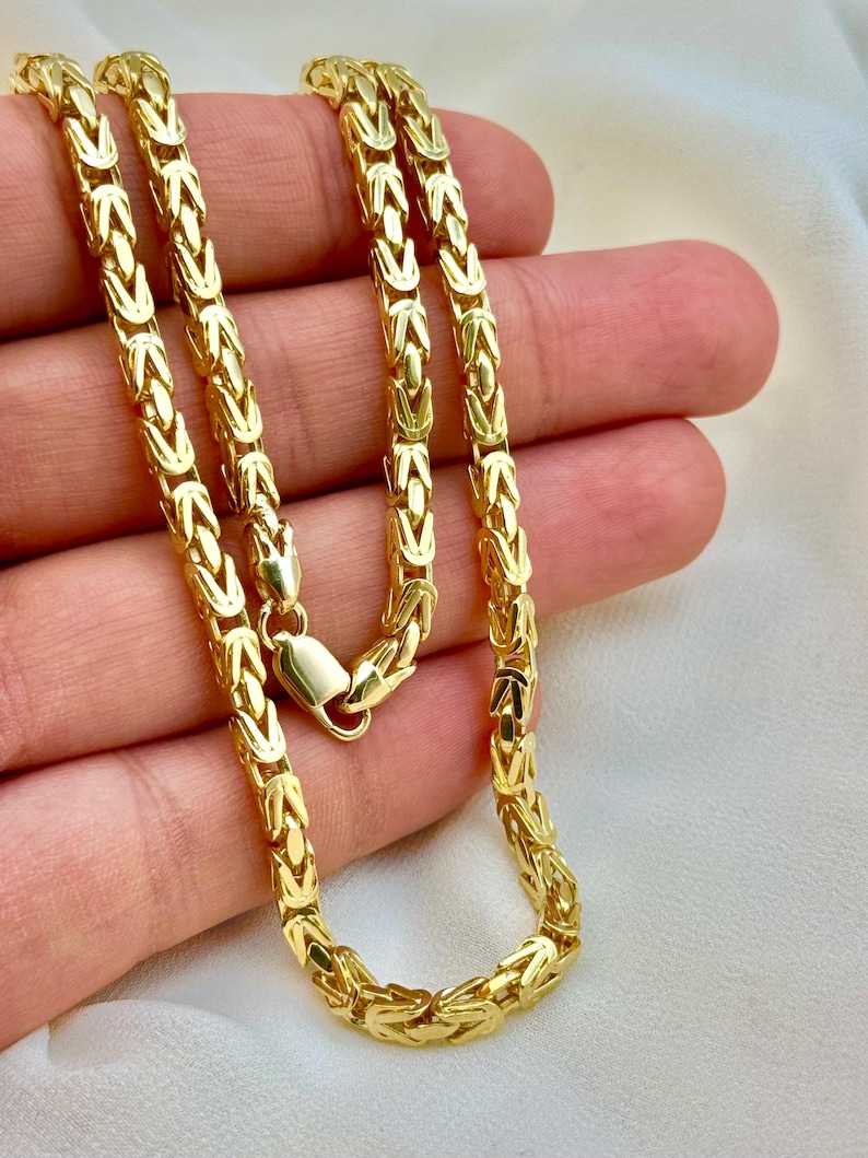 14K Solid Gold Byzantine Chain Necklace - 3.5mm King Chain - Etsy