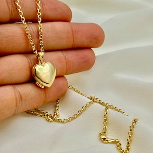 14k Solid Gold Heart Locket Necklace: Rolo Chain Memorial Gift - Etsy