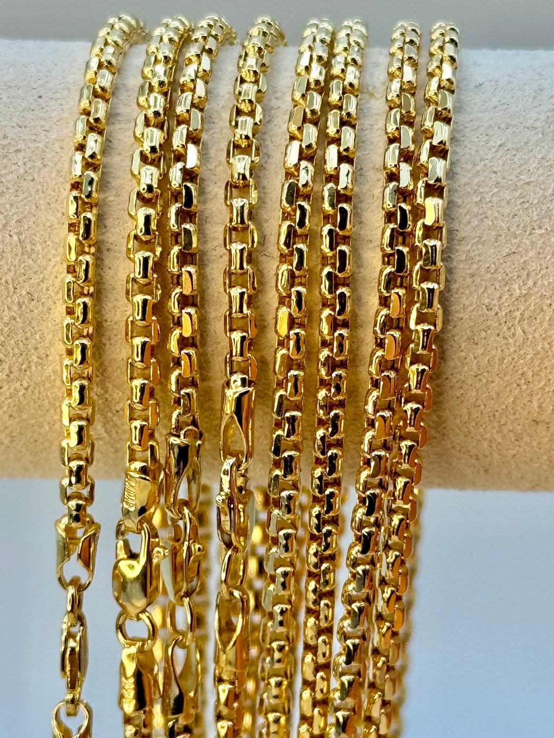 14K Solid Gold Box Chain Necklace,18”, 20”,22”,24" Inches ,(2.55mm ...