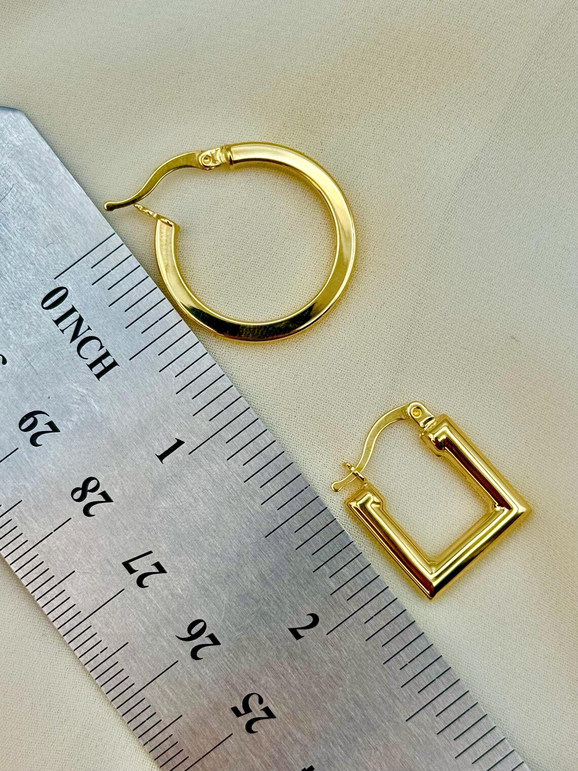 18k Solid Gold Square Hoop Earrings: Thick Geometric Hoops - Etsy