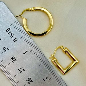 18k Solid Gold Square Hoop Earrings: Thick Geometric Hoops - Etsy