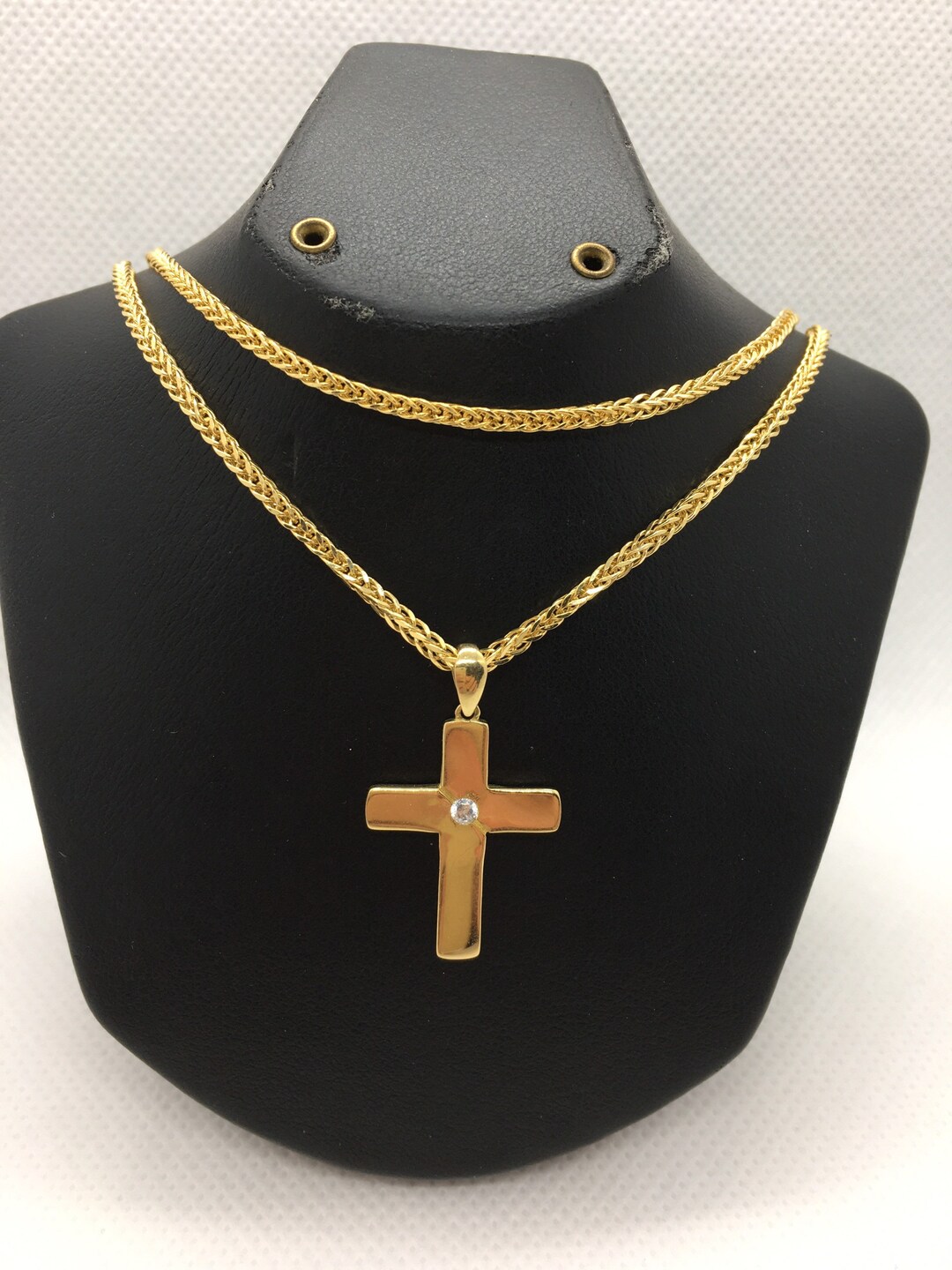 18k Gold Cross Necklace With Franco Chain - Etsy