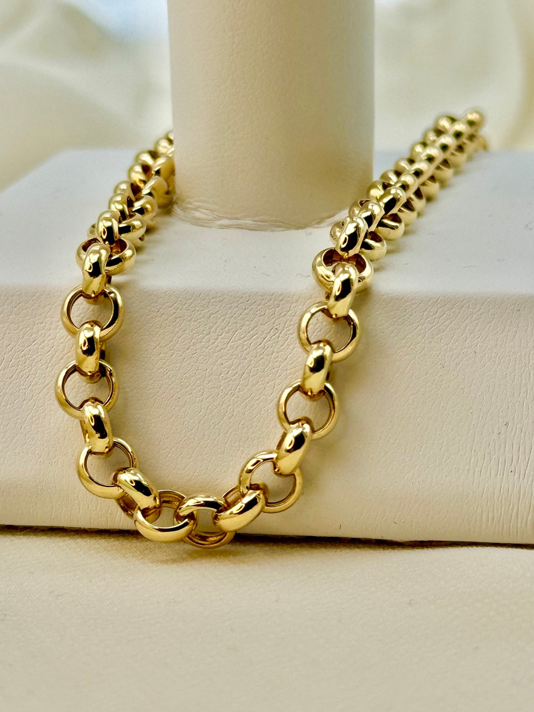 18k Solid Gold Rolo Chain Necklace, 5mm - Etsy