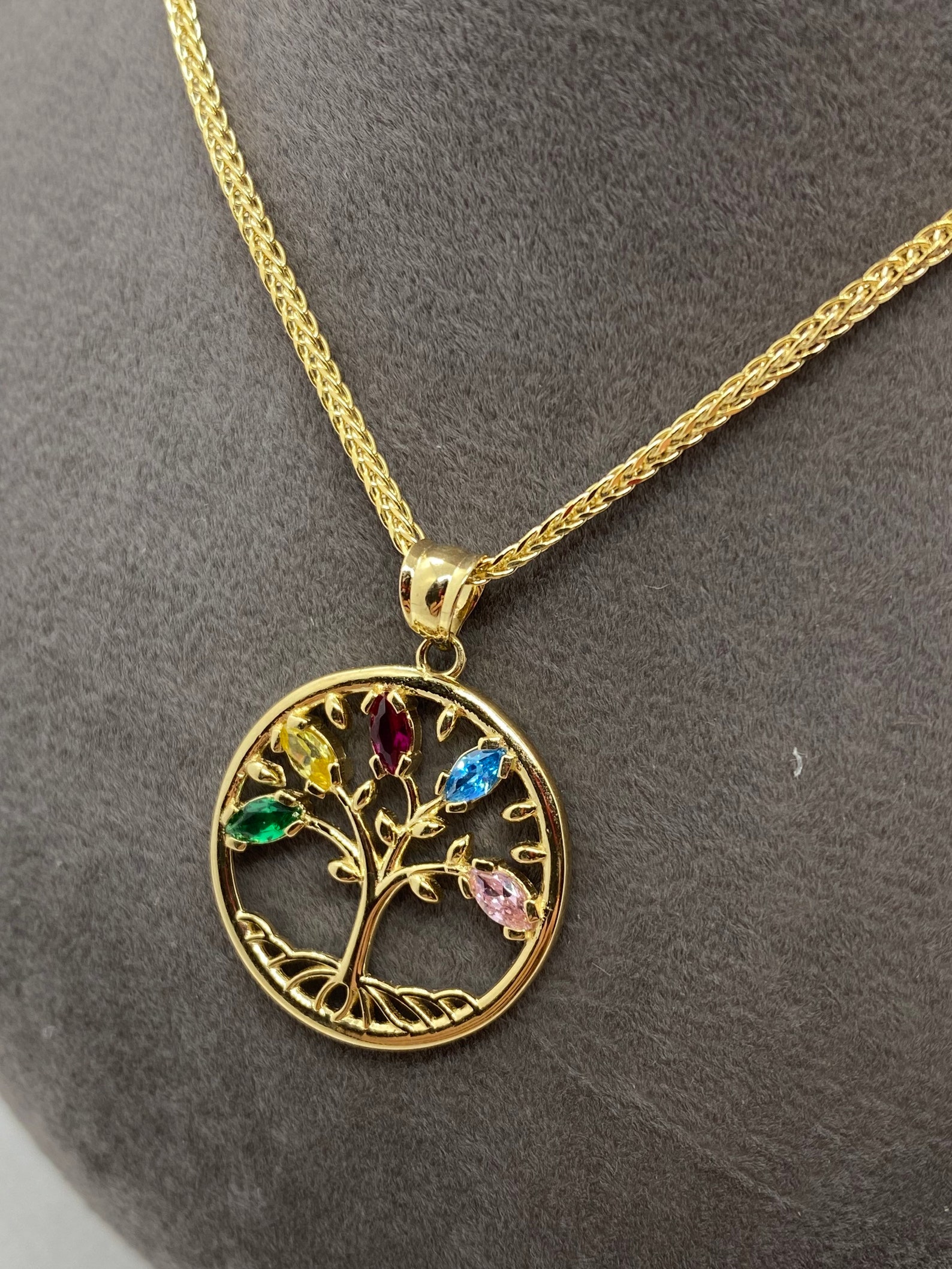 14k solid Gold tree of life necklace with colorful stones 21.5 | Etsy