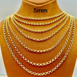 18k Real Gold Rolo Chain Necklace, 5mm Thickness - Etsy