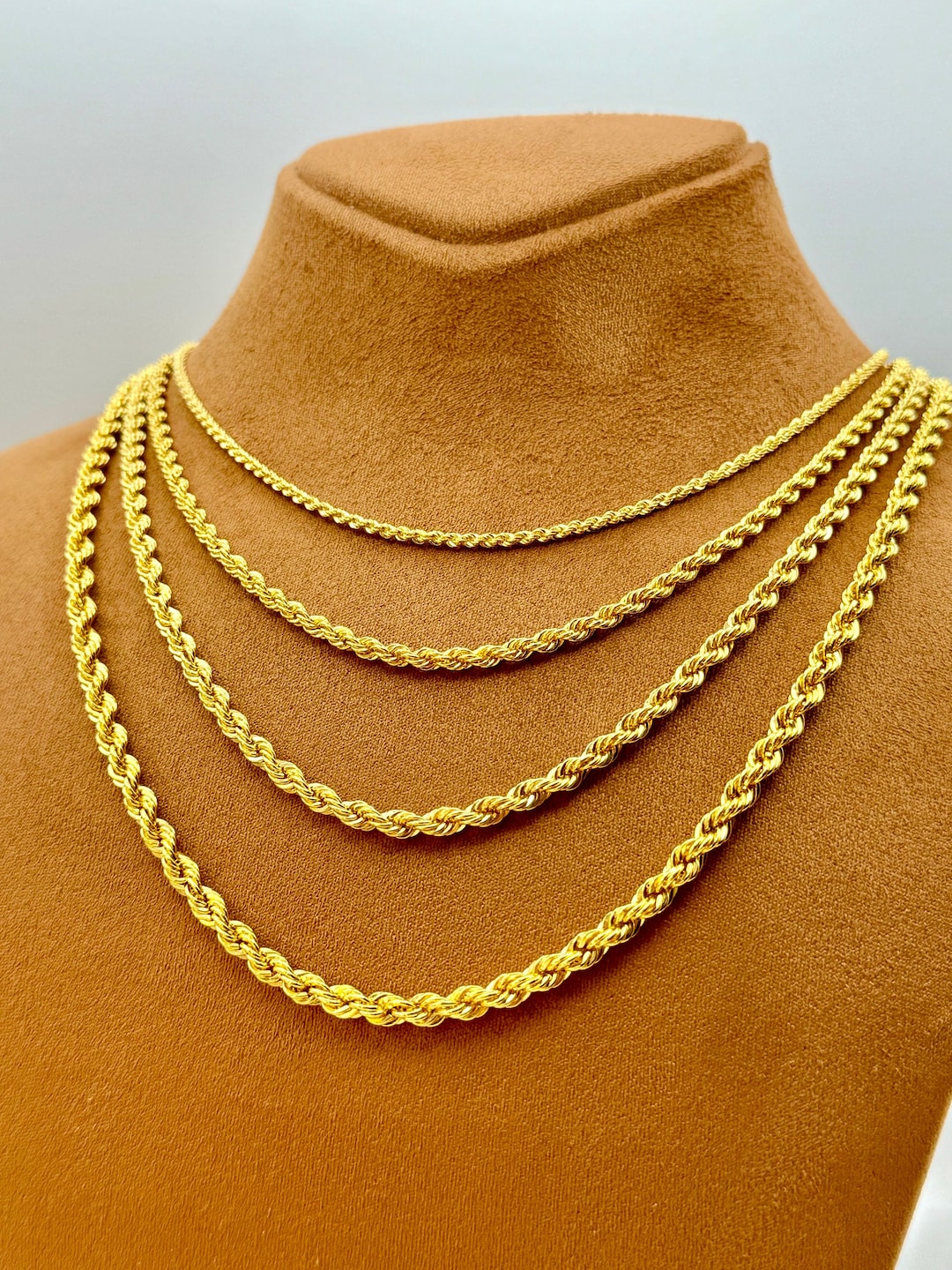 14K Real Gold Diamond Cut Rope Chain Necklace (2.5mm - 4.5mm) - Etsy