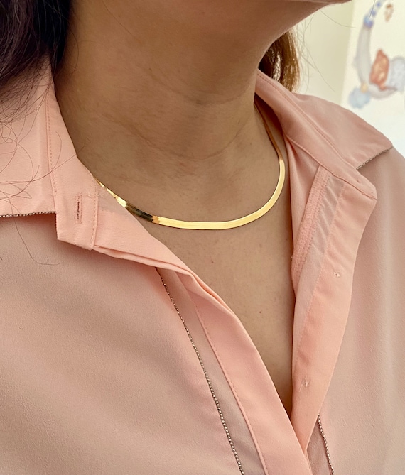 18k Solid Gold Herringbone Necklace 3.5 MM 18 gold Snake Chain Necklace 18k Herringbone Chain Necklace Flat Snake Chain Choker. Etsy Denmark