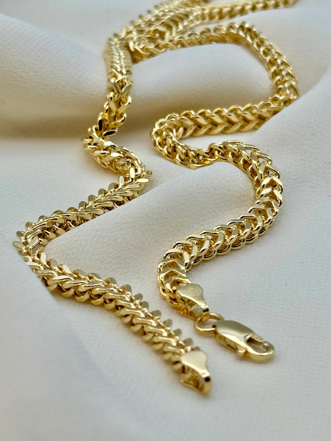 14k Solid Gold Diamond Cut Franco Chain Necklace (4.40mm, 20-24