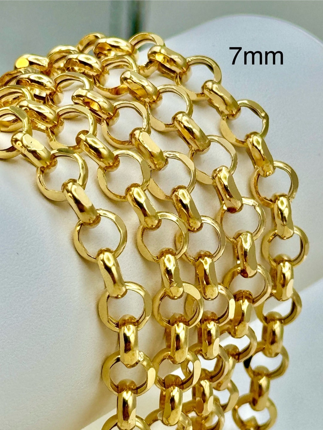 14k Solid Gold Rolo Chain 7mm, Diamond Cut, 14k Gold Rolo Necklace, 7mm ...