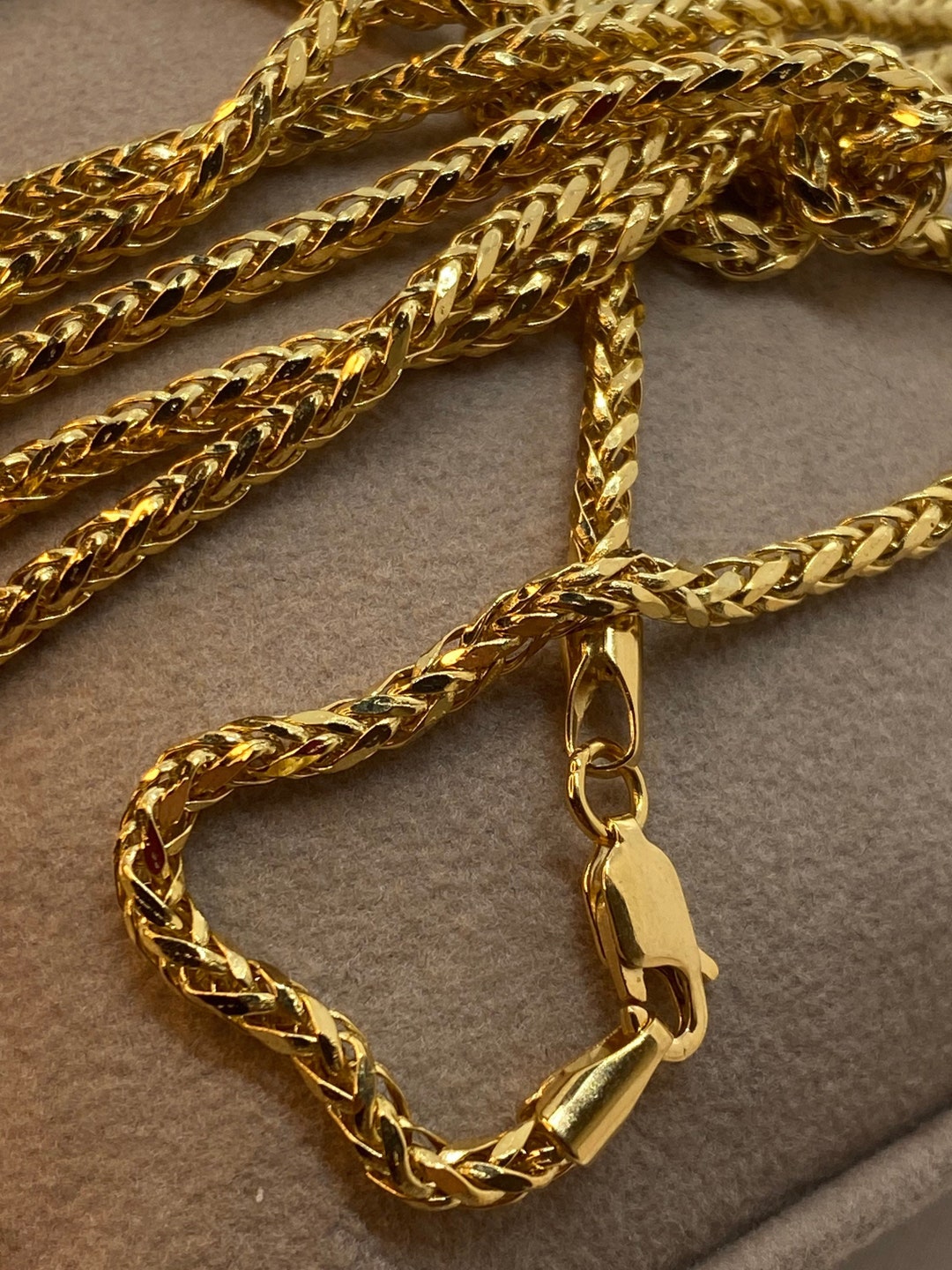 18k Real Gold Foxtail Chain,4mm,3mm, Foxtail Necklace, Franco Foxtail ...