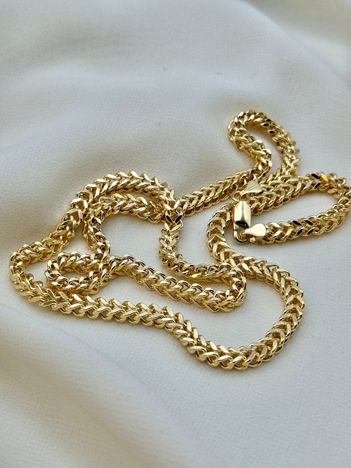 14k Solid Gold Diamond Cut Franco Chain Necklace (4.40mm, 20-24") - Etsy