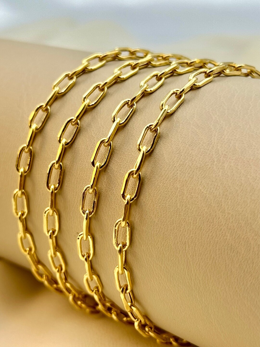 18k Solidgold Cable Chain,22",20",18",3.5mm, Cable Real Gold Chain ...
