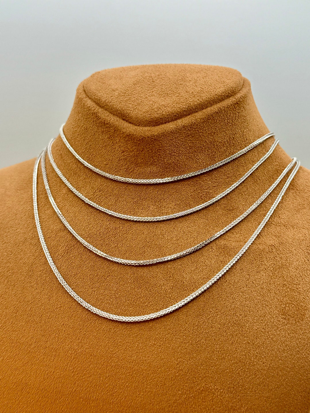 18k White Gold Foxtail Chain Necklace: 19.5 Inch Wheat Style - Etsy