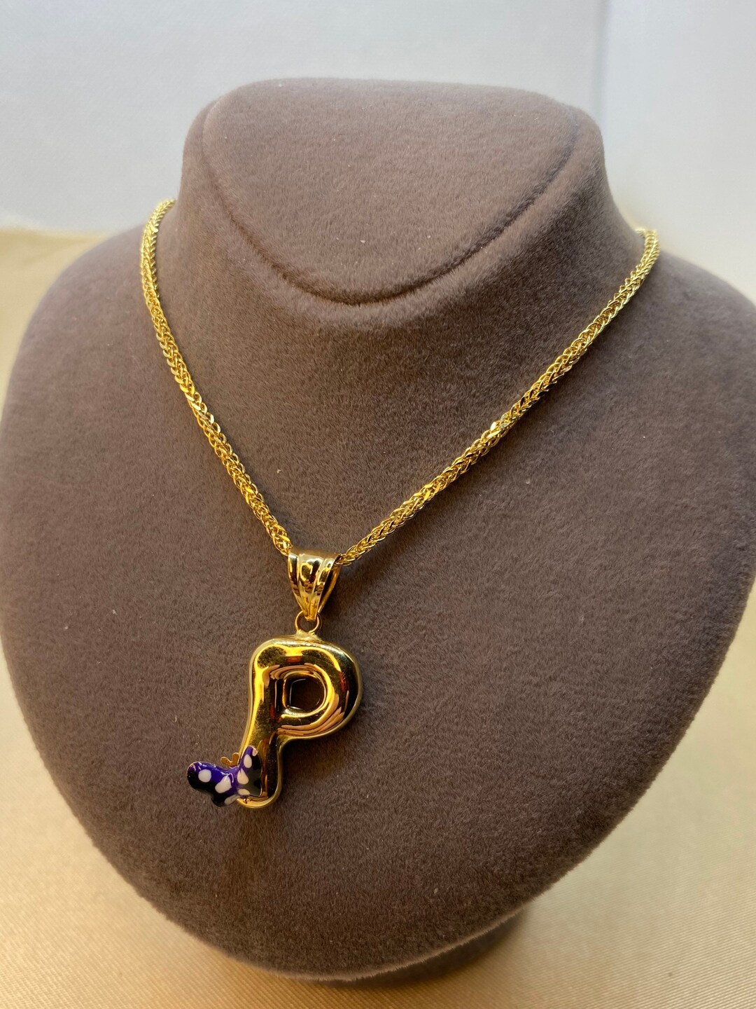 18K Real Gold Initial Letter "p" Necklace, Medal Gold Initial Letter ...