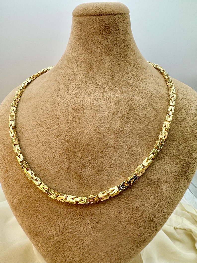 14K Real Gold Byzantine Chain Necklace - 3.5mm King Chain - Etsy