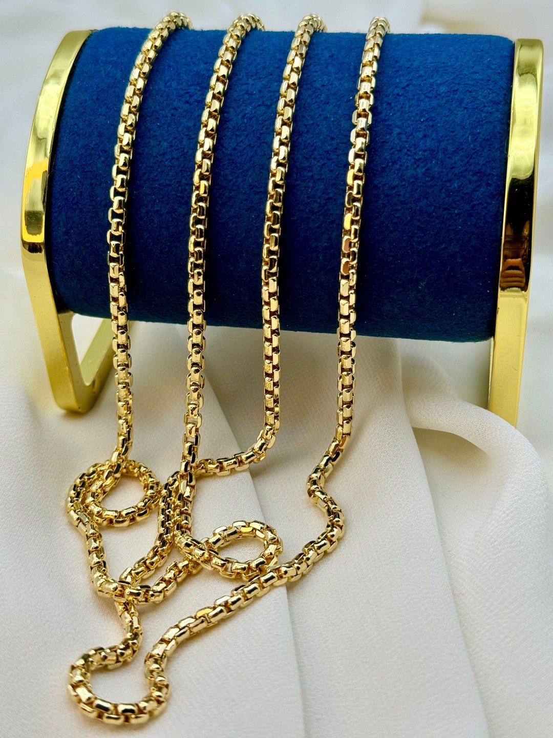 14K Solid Gold Box Chain Necklace 23.5",25.5",27.5" Inches, 3.5mm ...
