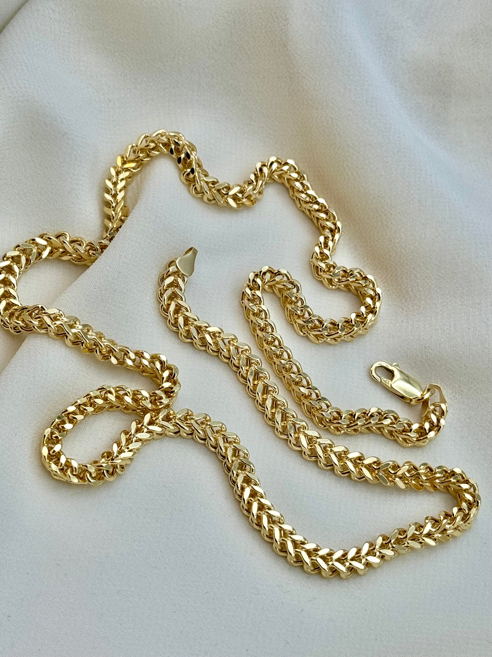 14k Solid Gold Diamond Cut Franco Chain Necklace (4.40mm, 20-24") - Etsy