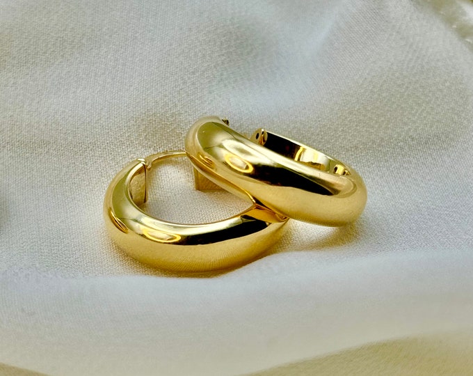 18k Gold Hoop Earring, Fat Hoop Earring, Gold Hoop Earring, Gift ...