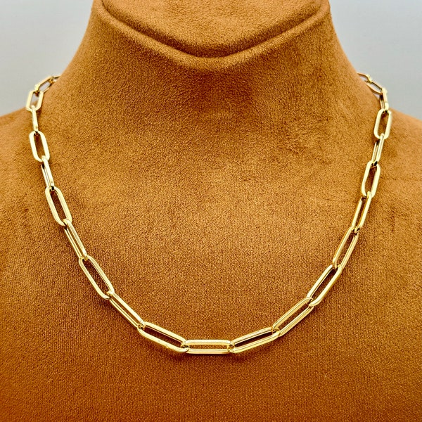 18k Solid Gold Paper Clip Necklace - Etsy