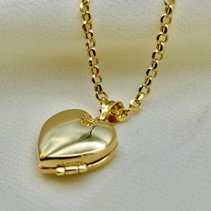 14k Solid Gold Heart Locket Necklace: Rolo Chain Memorial Gift - Etsy
