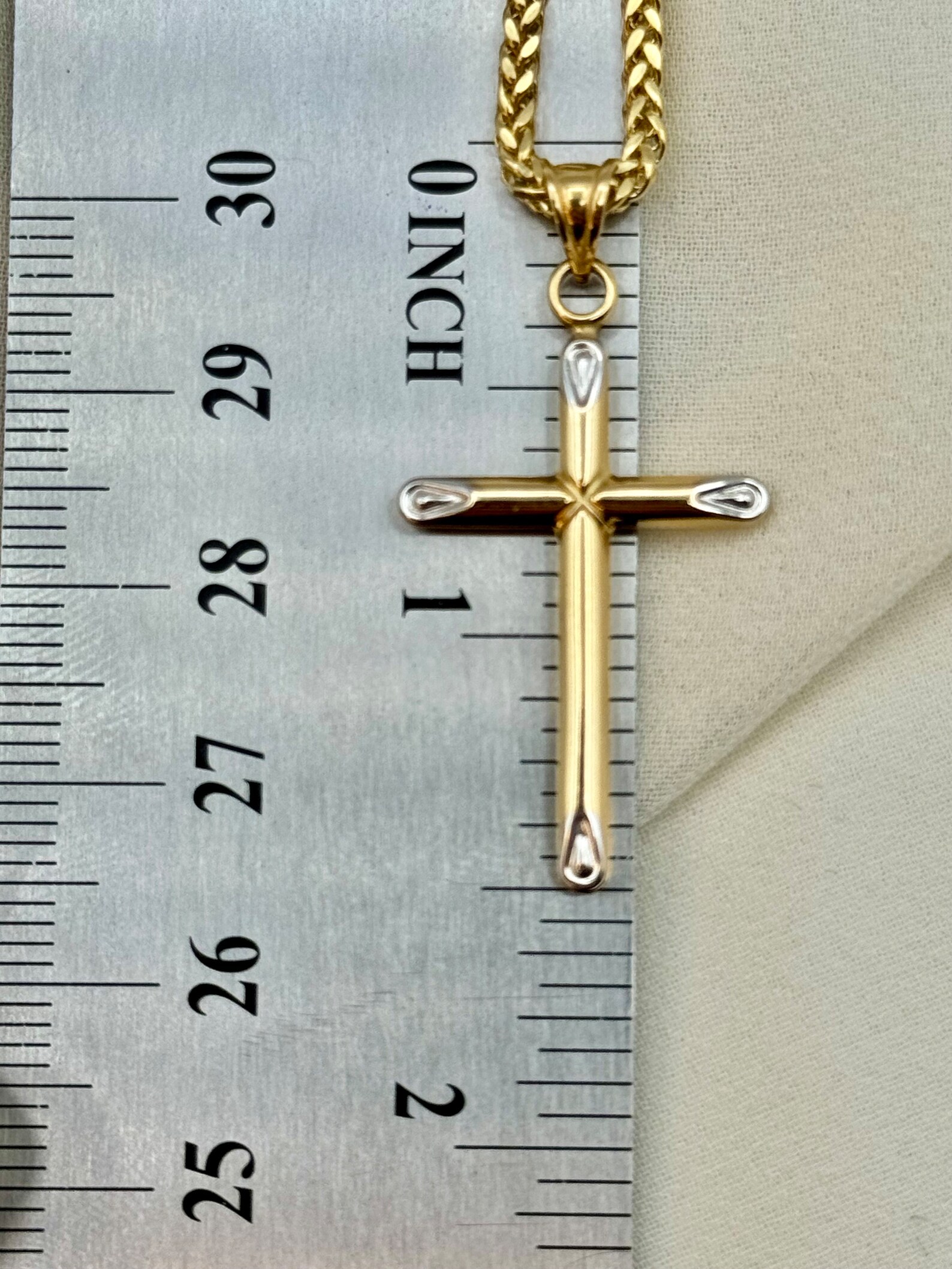 18k Gold Cross Necklace: Foxtail Chain Pendant, Gift Box - Etsy