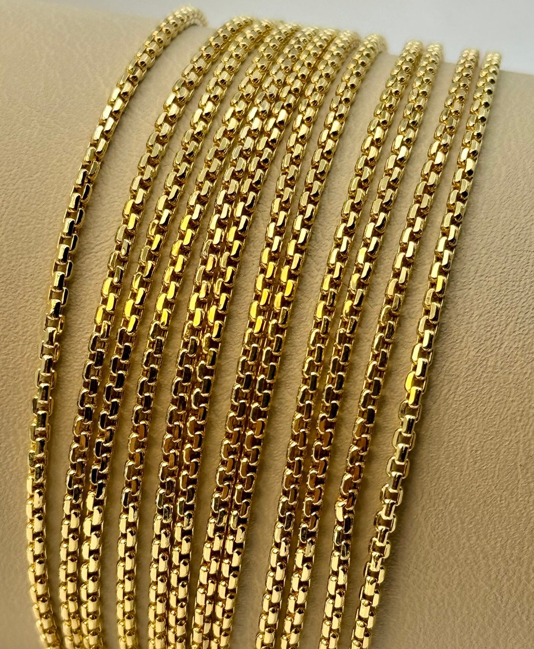 14K Gold Box Chain Necklace, 20, 21.5, 23.5 Inches, 2mm Thickness, Real ...